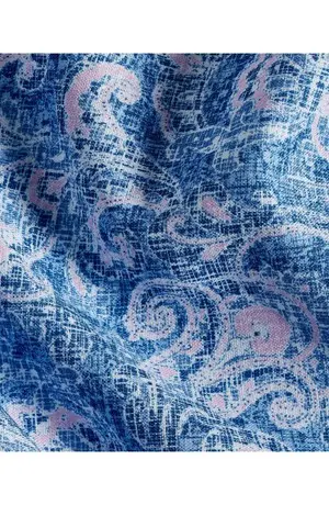 David Donahue Paisley Long Sleeve Linen & Pima Cotton Button-up Shirt - Navy/pink