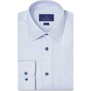 David Donahue Slim Fit Microcheck Cotton Twill Dress Shirt - White/blue