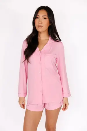 IN MY SUNDAYS Long Sleeve & Short Pajama Set - Primrose Pink