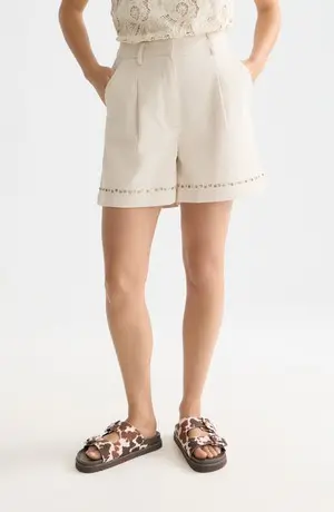 Scotch & Soda Embellished High Waist Cotton Shorts - Fog