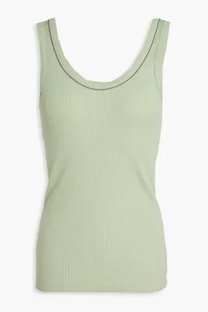 Brunello Cucinelli Beadembellished Ribbed Stretchcotton Jersey Tank - Sage Green