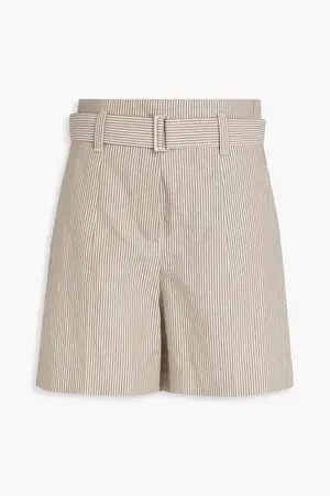 Brunello Cucinelli Striped Cotton And Linenblend Twill Shorts - Mushroom