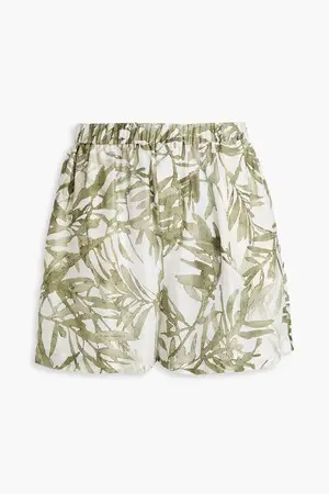 Brunello Cucinelli Printed Silkchiffon Shorts - Army Green