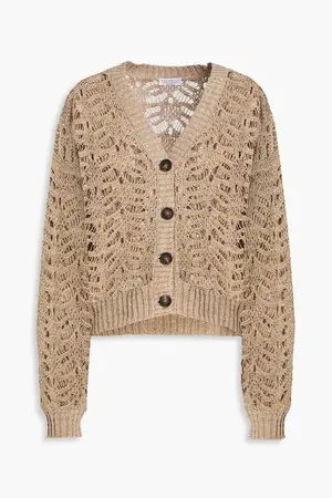 Brunello Cucinelli Sequinembellished Openknit Linenblend Cardigan