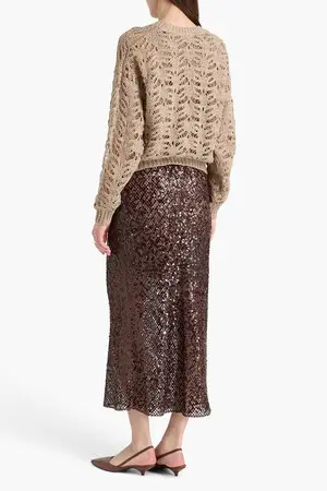 Brunello Cucinelli Sequinembellished Openknit Linenblend Cardigan
