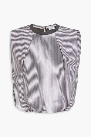 Brunello Cucinelli Beadembellished Striped Cottonpoplin Top - Chocolate