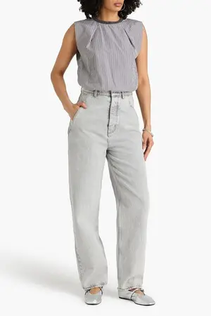 Brunello Cucinelli Striped Cotton-poplin Top With Bead Embellishment