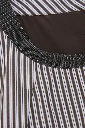Brunello Cucinelli Striped Cotton-poplin Top With Bead Embellishment