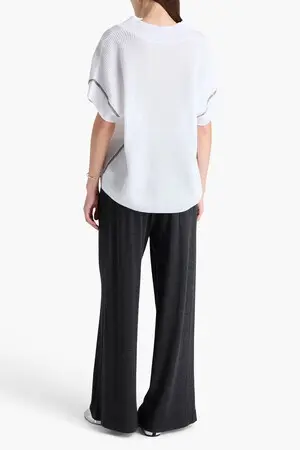 Brunello Cucinelli Bead-embellished Ribbed Cotton Top