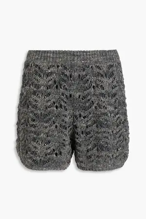 Brunello Cucinelli Sequinembellished Openknit Shorts - Storm Blue
