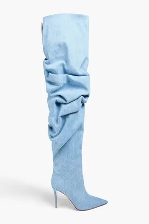 Amina Muaddi Jahleel Denim Thigh Boots