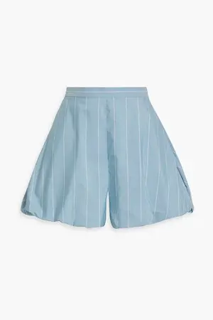 Tibi Gathered Striped Cottonblend Poplin Shorts - Light Blue