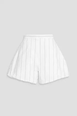 Tibi Gathered Striped Cottonblend Poplin Shorts - White