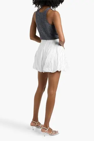 Tibi Gathered Striped Cottonblend Poplin Shorts - White