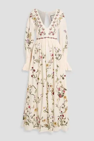 Agua Bendita Bosque Cultivo Embroidered Cotton Maxi Dress - Cream