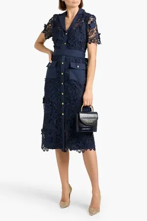 Badgley Mischka Guipure Lace Midi Shirt Dress