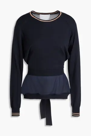 3.1 Phillip Lim Chiffonpaneled Wool Top - Navy