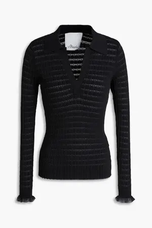 3.1 Phillip Lim Ribbedknit Polo Sweater - Black