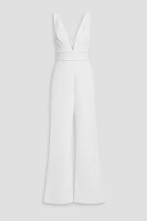 Theia Faye Pleated Crepe Wideleg Jumpsuit - Ivory