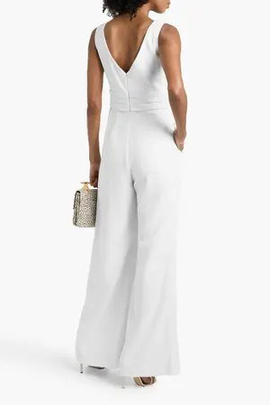 Theia Faye Pleated Crepe Wide-leg Jumpsuit