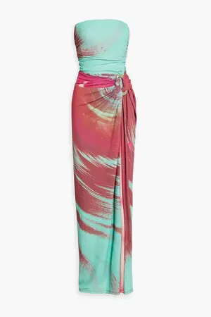 Simkhai Emma Strapless Printed Stretchjersey Maxi Dress - Mint