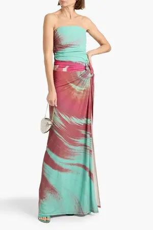 Simkhai Emma Strapless Printed Stretchjersey Maxi Dress