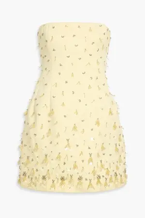 Simkhai Yasmin Strapless Embellished Crepe Mini Dress - Pastel Yellow