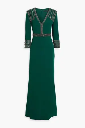 Badgley Mischka Embellished Crepe Gown - Dark Green