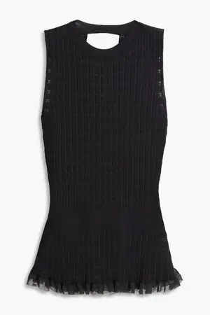 3.1 Phillip Lim Ruffled Ribbedknit Tank - Black