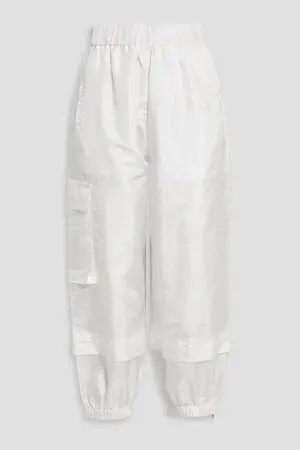 Tibi Cropped Crinkledshell Tapered Pants - White