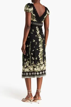 Alice + Olivia Lace-trimmed Floral-print Crepe Midi Dress