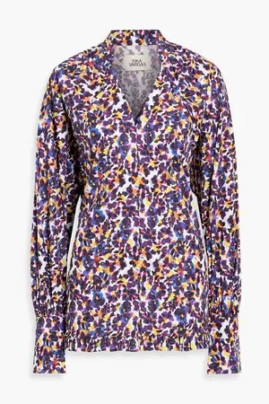 KIKA VARGAS America Ruffled Printed Cottonpoplin Blouse - Purple