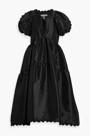 KIKA VARGAS Leana Tiered Taffeta Midi Dress - Black