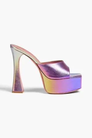 Amina Muaddi Dalida Iridescent Leather Platform Mules - Violet