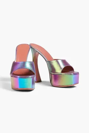 Amina Muaddi Dalida Iridescent Leather Platform Mules
