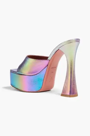 Amina Muaddi Dalida Iridescent Leather Platform Mules