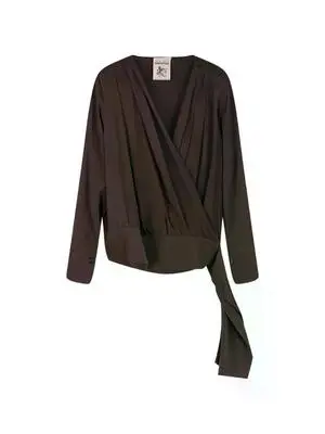 SEMICOUTURE Silk Wrap Shirt - Brown