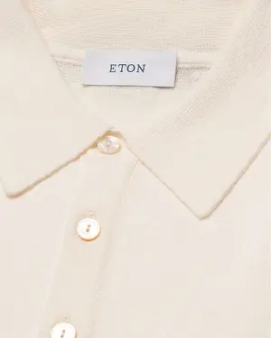 Eton Linen Blend Knit Polo Shirt - Natural
