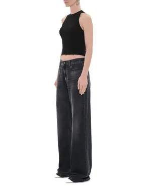 HAIKURE Korea Mid-rise Wide-leg Jeans - Authentic Black