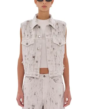 HAIKURE Ryder Bull Destroyed Denim Vest - Wind Gray