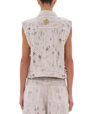 HAIKURE Ryder Bull Destroyed Denim Vest - Wind Gray