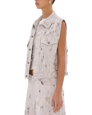 HAIKURE Ryder Bull Destroyed Denim Vest - Wind Gray