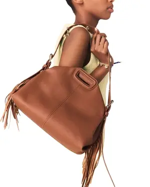 Maje Miss M Leather Crossbody Bag With Fringes - Cognac Brown