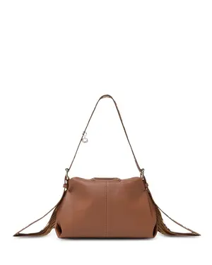 Maje Miss M Leather Crossbody Bag With Fringes - Cognac Brown