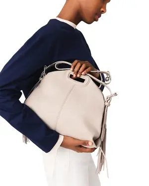 Maje Miss M Leather Crossbody Bag - Light Grey