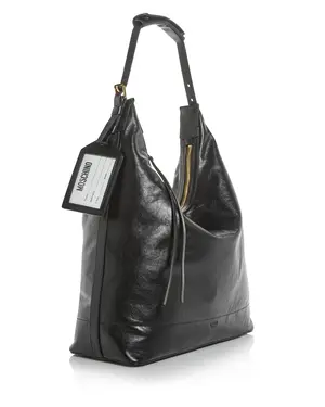 Moschino Large Leather Hobo Shoulder Bag