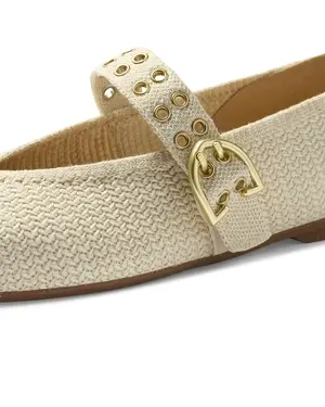 Rothy's Max Buckle Knit Mesh Mary Jane Flats - Cream Woven