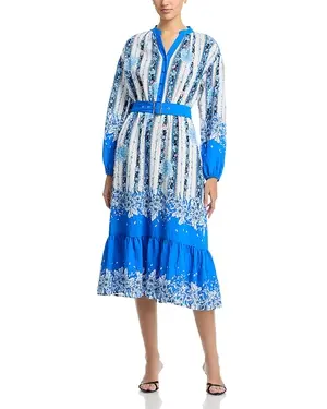 T Tahari Belted Long Sleeve Dress - Sky Forest