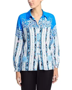 T Tahari Printed Blouse - Sky Forest