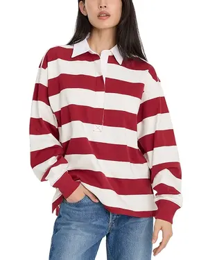 Good American Oversized Rugby Tee - Merlot/chalk Stripe